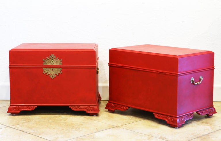 Pair of Narra/ Baul Style Mid 20th Cent. Lacquered Footed Chest or Side ...