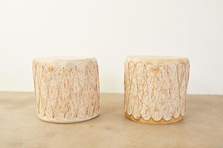 Pair of Native American Style Rawhide Drum Drink Tables at 1stDibs