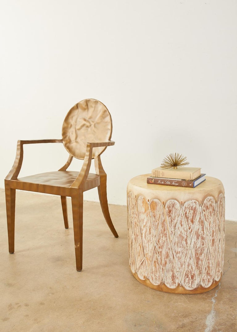 Pair of Native American Style Rawhide Drum Drink Tables at 1stDibs