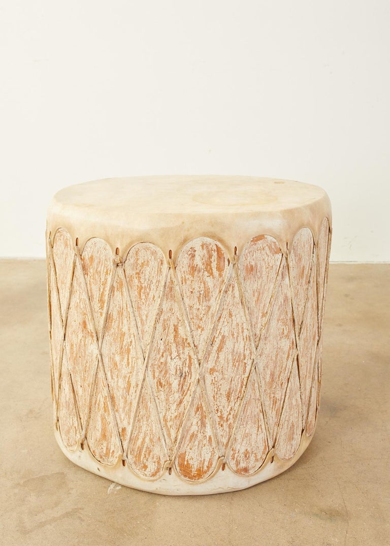 Pair of Native American Style Rawhide Drum Drink Tables at 1stDibs