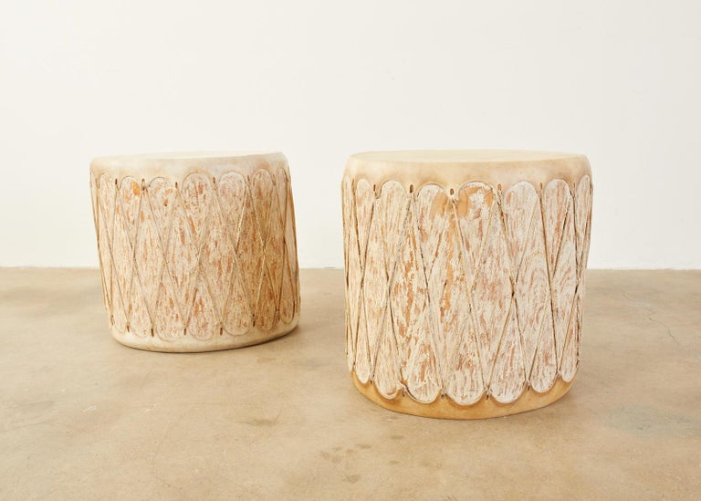 Pair of Native American Style Rawhide Drum Drink Tables at 1stDibs