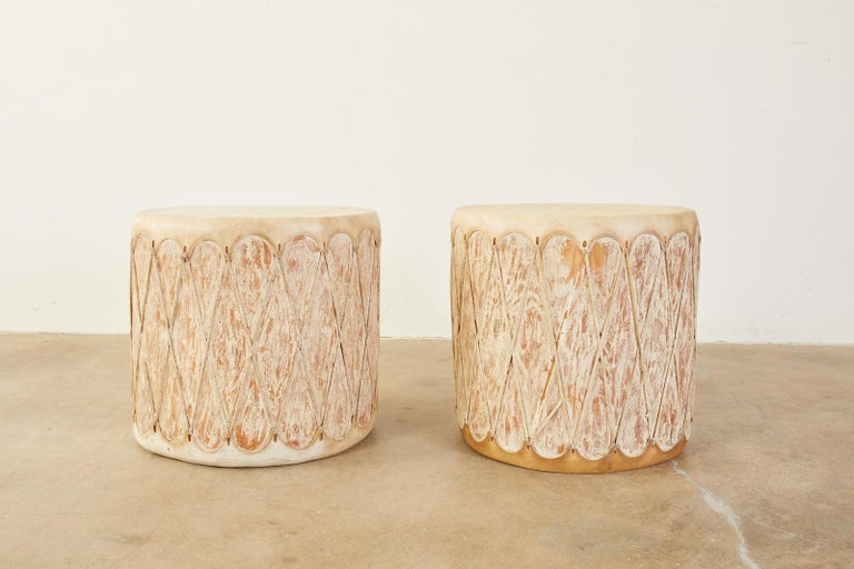 Pair of Native American Style Rawhide Drum Drink Tables at 1stDibs