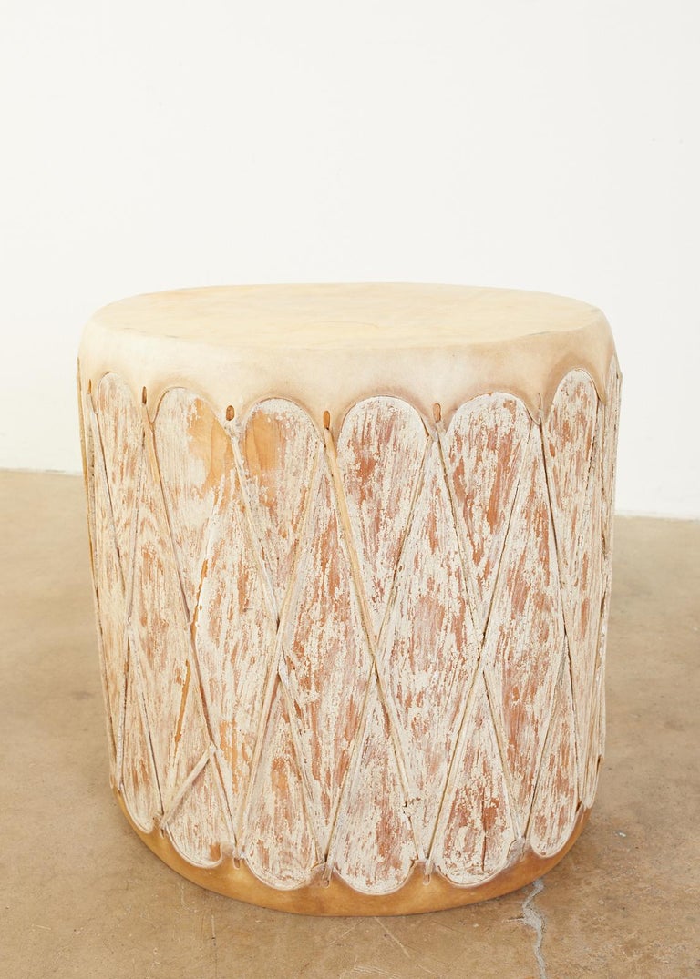 Pair of Native American Style Rawhide Drum Drink Tables at 1stDibs