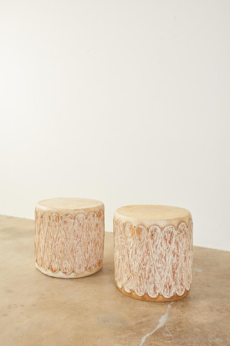 Pair of Native American Style Rawhide Drum Drink Tables at 1stDibs