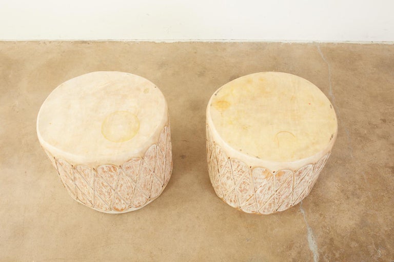 Pair of Native American Style Rawhide Drum Drink Tables at 1stDibs