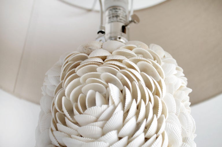 Pair of Natural Sea Shell Lamps with Linen Shades at 1stDibs