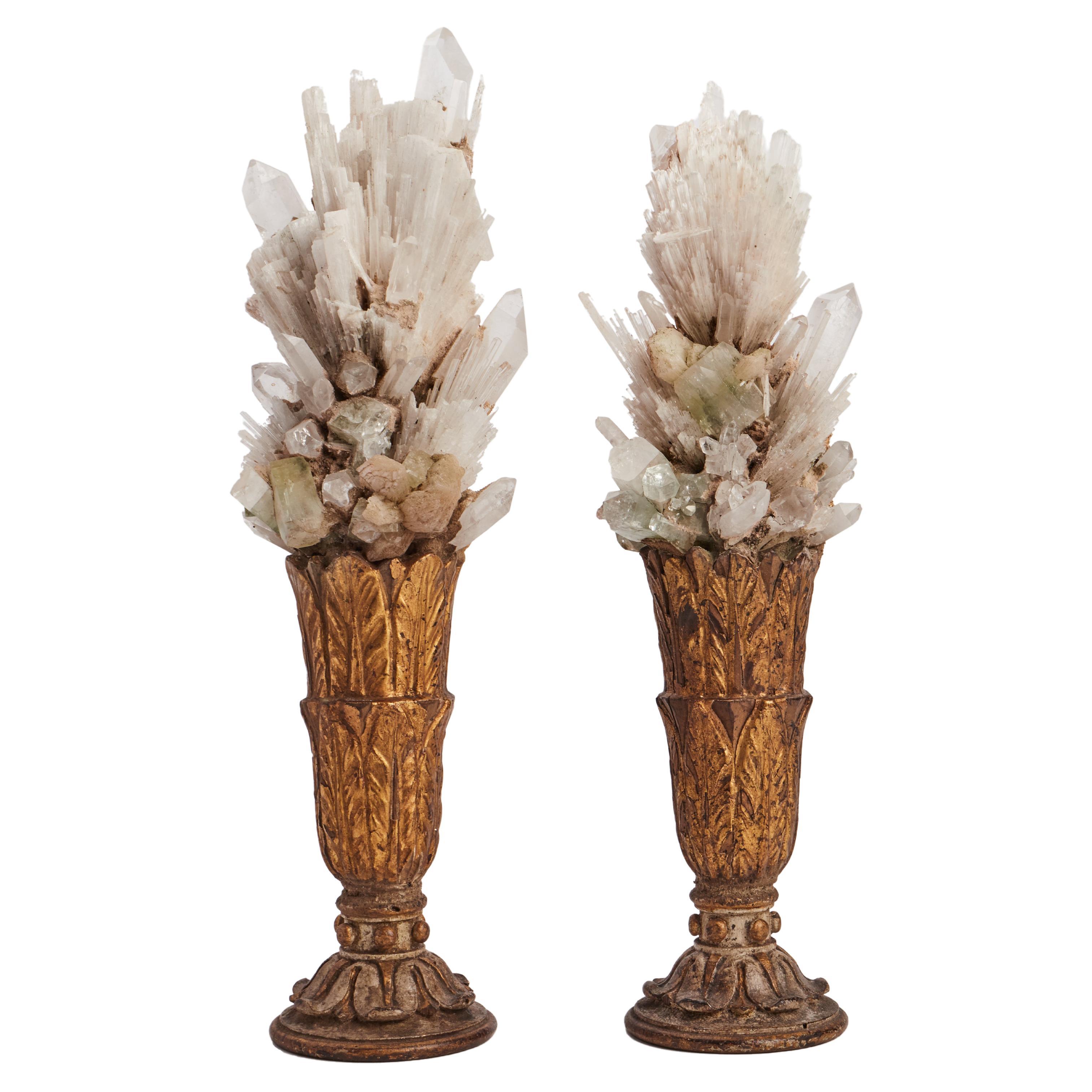 Pair of natural specimen of scolacite and apophilite, Italy 1880. For ...