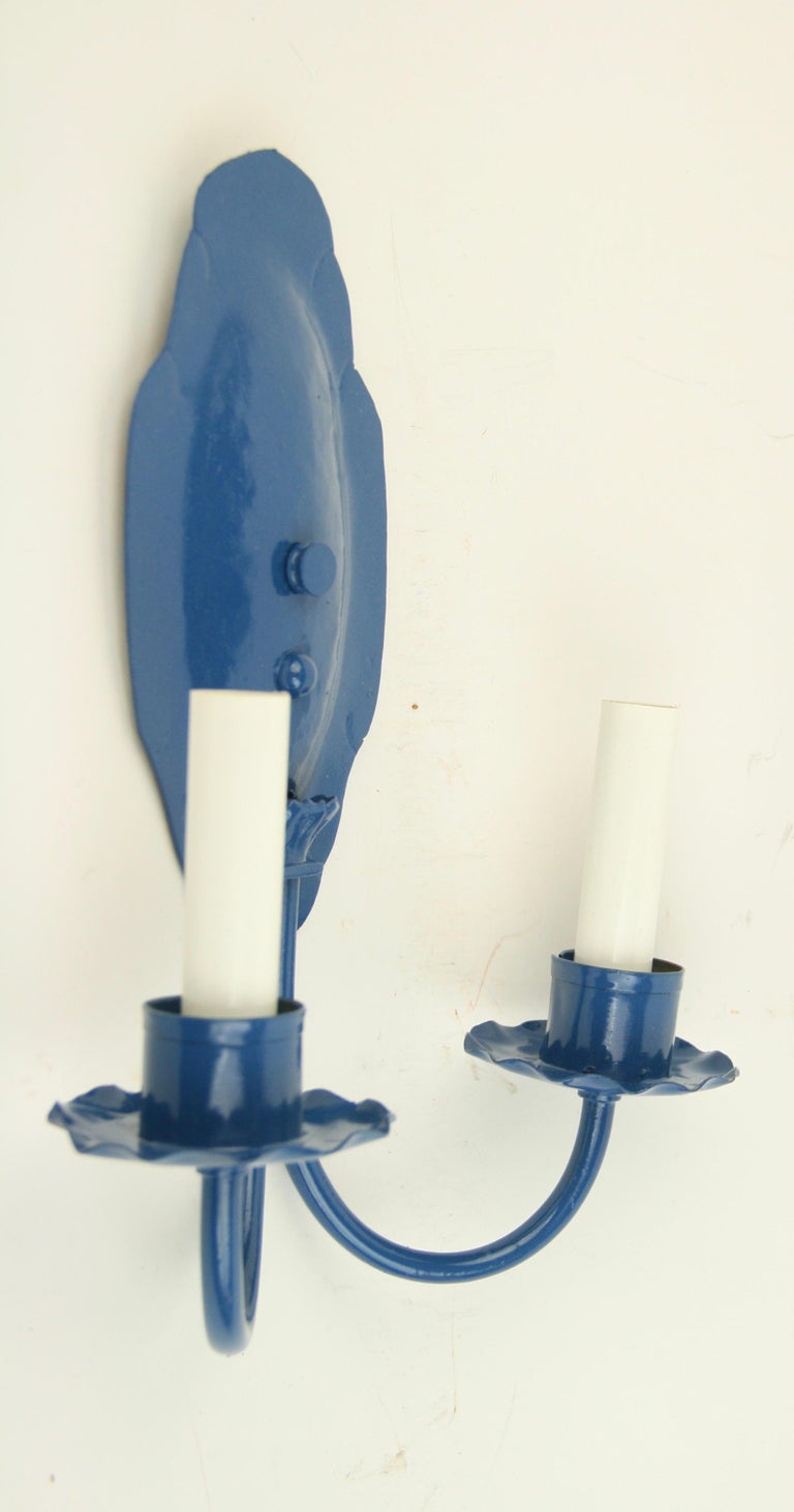 Pair of Nautical Blue Sconces at 1stDibs
