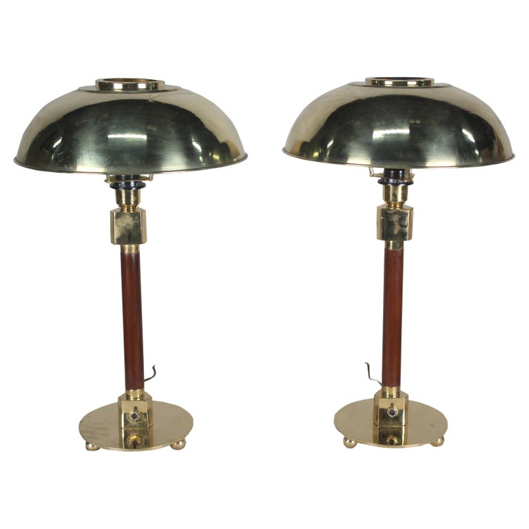 Pair of Nautical Teak and Brass Nautical Ship's Stateroom Table Lamps ...