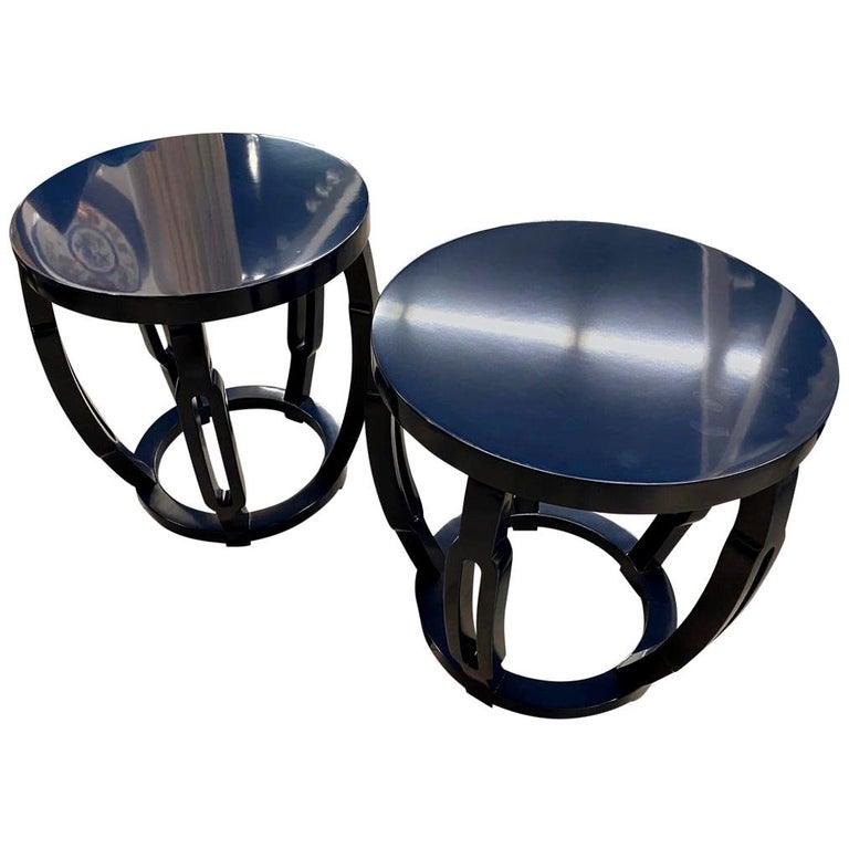 Pair of Navy Lacquered High Gloss Mark David Round Tables Navy Blue at ...