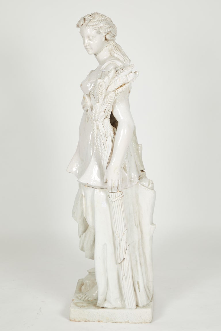 Pair of Near Life-Sized Continental Glazed Earthenware Statues For Sale ...