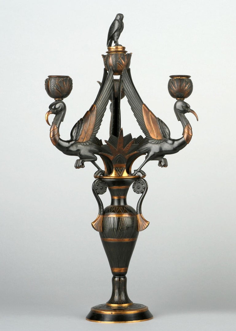 Pair of Neo-Egyptian Candelabras Attributed to G. Servant, France ...