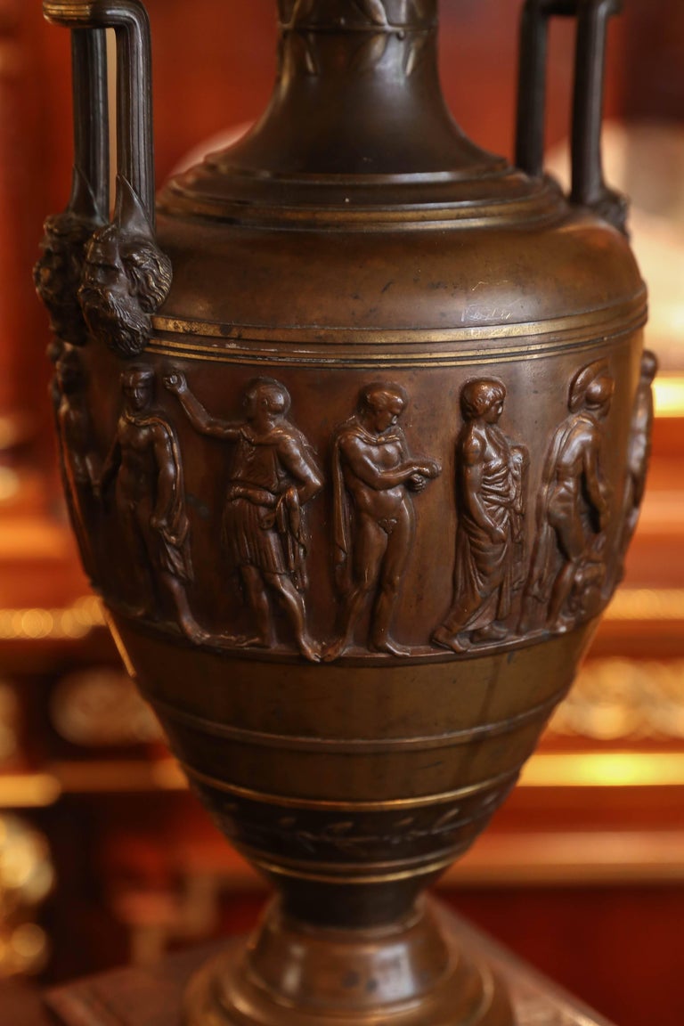 Pair of Neo Grec Bronze Urns on Marble Bases Converted to Lamps For ...
