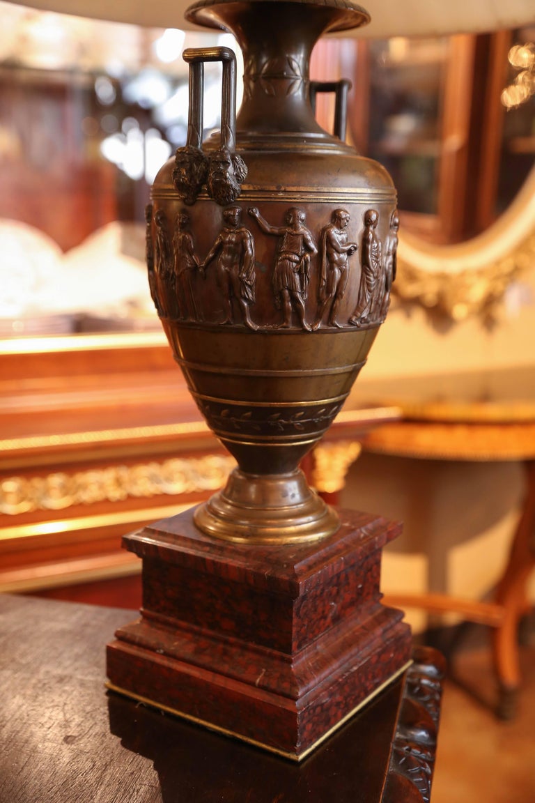 Pair of Neo Grec Bronze Urns on Marble Bases Converted to Lamps For ...