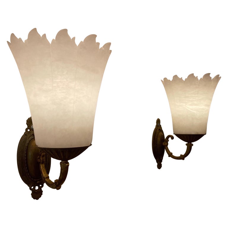 Pair of Neoclassical Alabaster Torch Sconces For Sale at 1stDibs