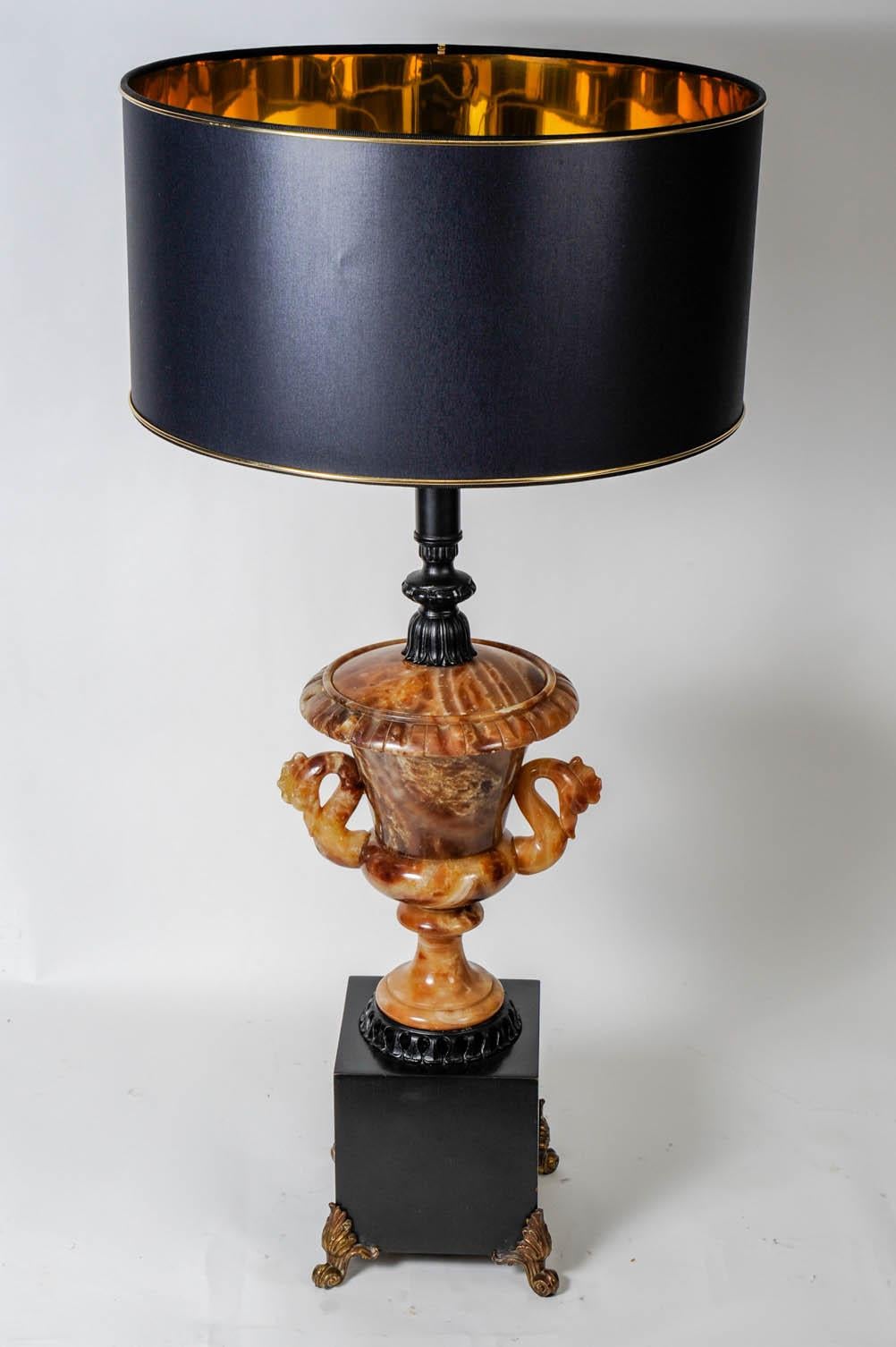 Pair of Neoclassical Albaster Lamps at 1stDibs