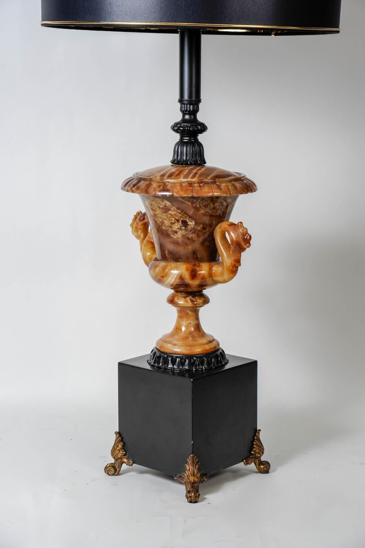 Pair of Neoclassical Albaster Lamps at 1stDibs