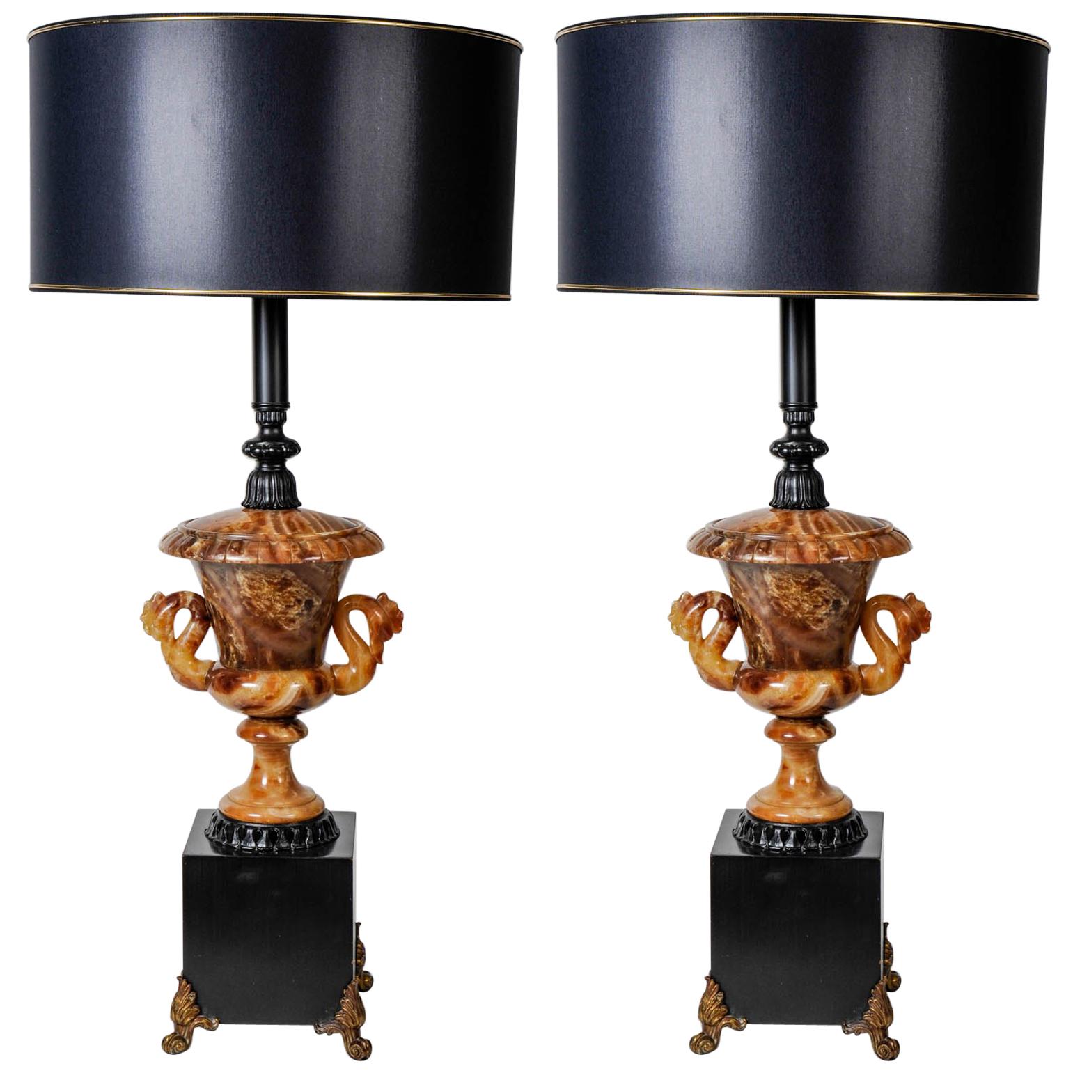 Pair of Neoclassical Albaster Lamps at 1stDibs