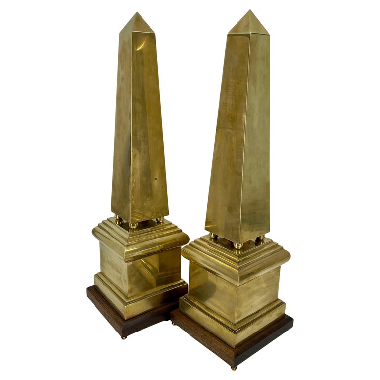 Pair of Neoclassical Brass and Mahogany Obelisks For Sale at 1stDibs