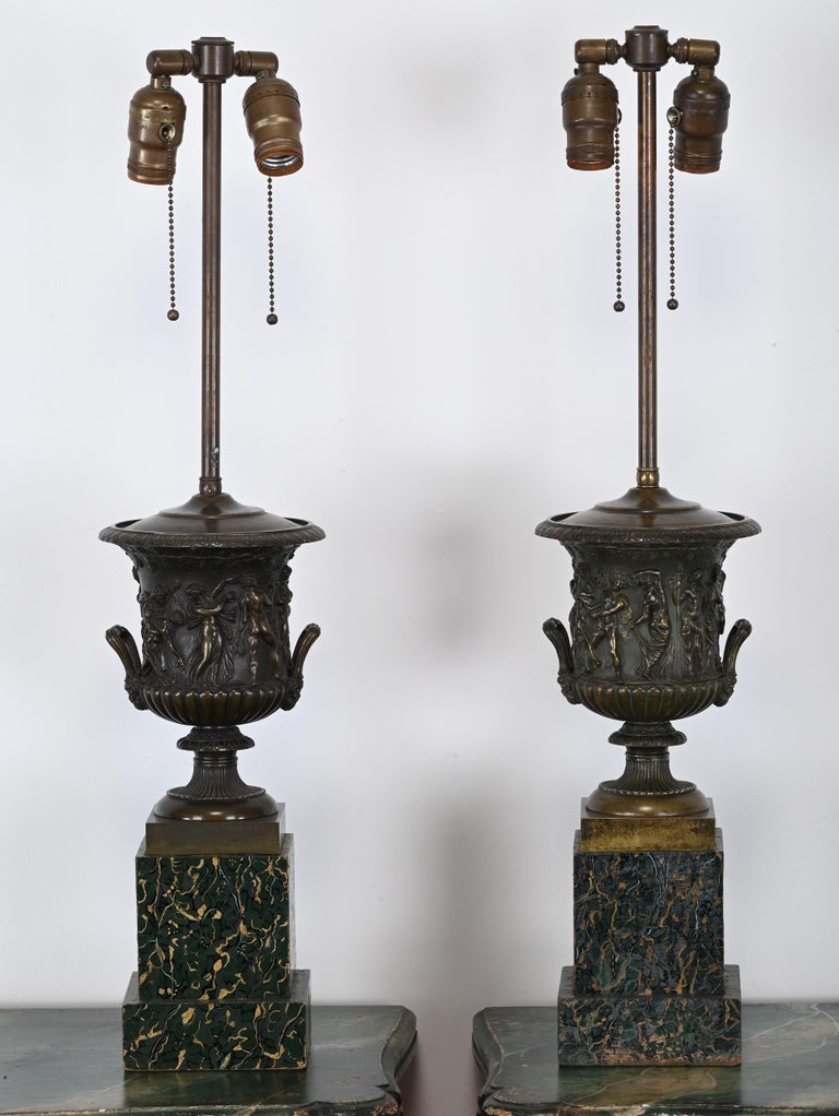 Pair of Neoclassical Bronze Lamps, 1940s For Sale at 1stDibs