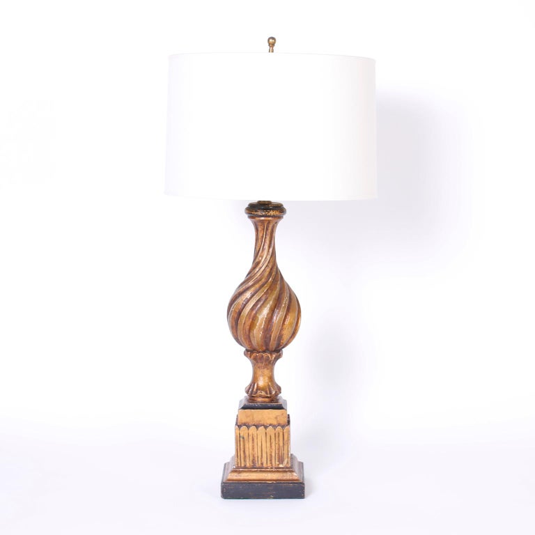 Pair of Neoclassical Carved Wood Table Lamps For Sale at 1stDibs