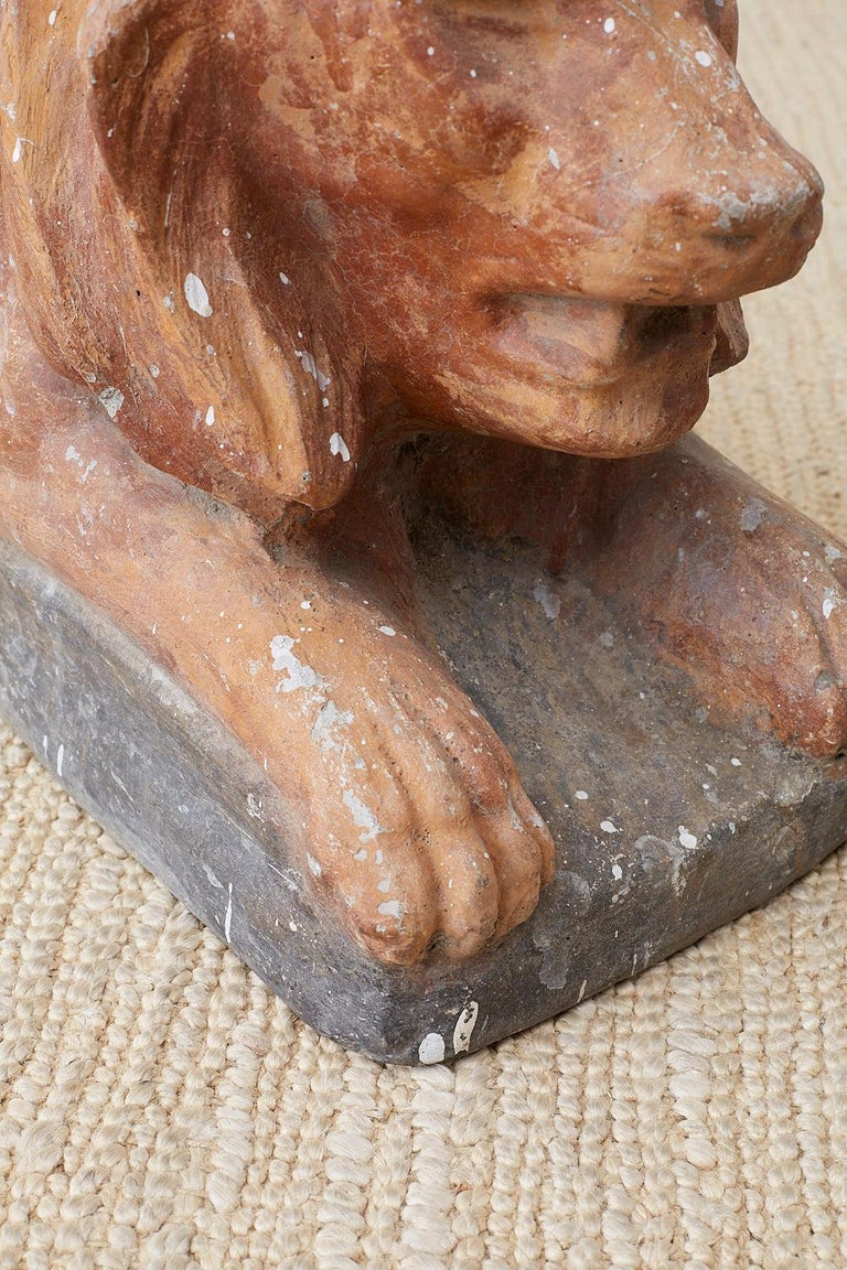 Pair of Neoclassical Cast Stone Recumbent Lion Sculptures at 1stDibs