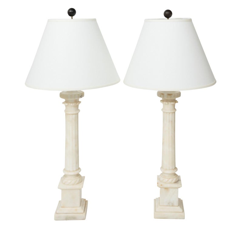Pair of Neoclassical Column Lamps at 1stDibs