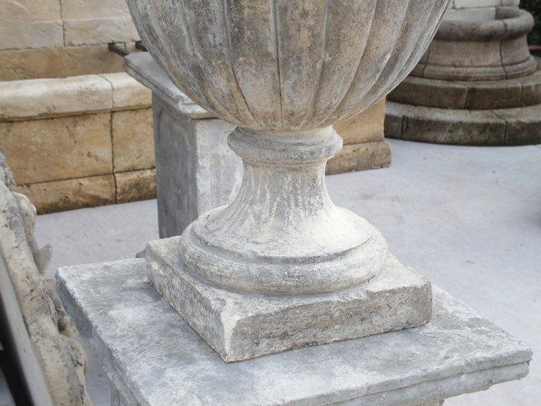 Pair of Neoclassical Composition Limestone Urns on Pedestals, Southern ...