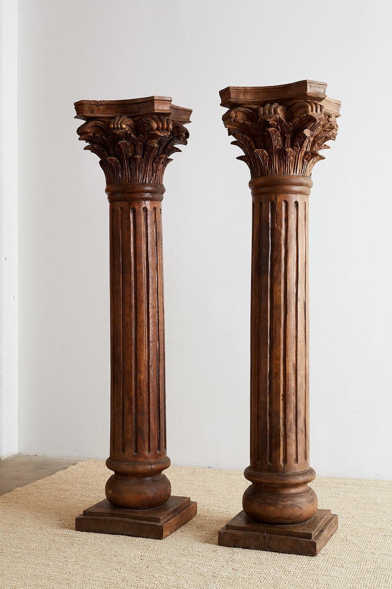Pair of Neoclassical Corinthian Style Solid Teak Columns at 1stDibs ...