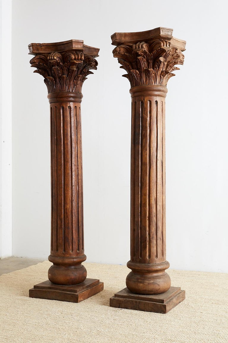 Pair of Neoclassical Corinthian Style Solid Teak Columns at 1stDibs ...