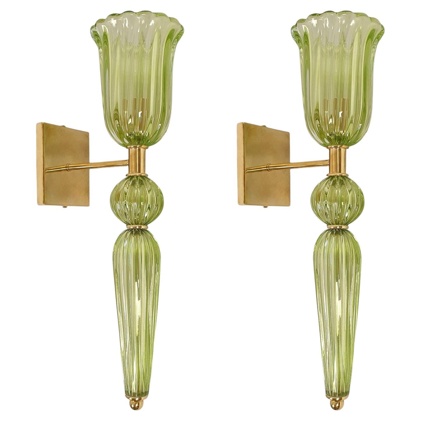 Green Murano glass Mid Century sconces - a pair For Sale at 1stDibs