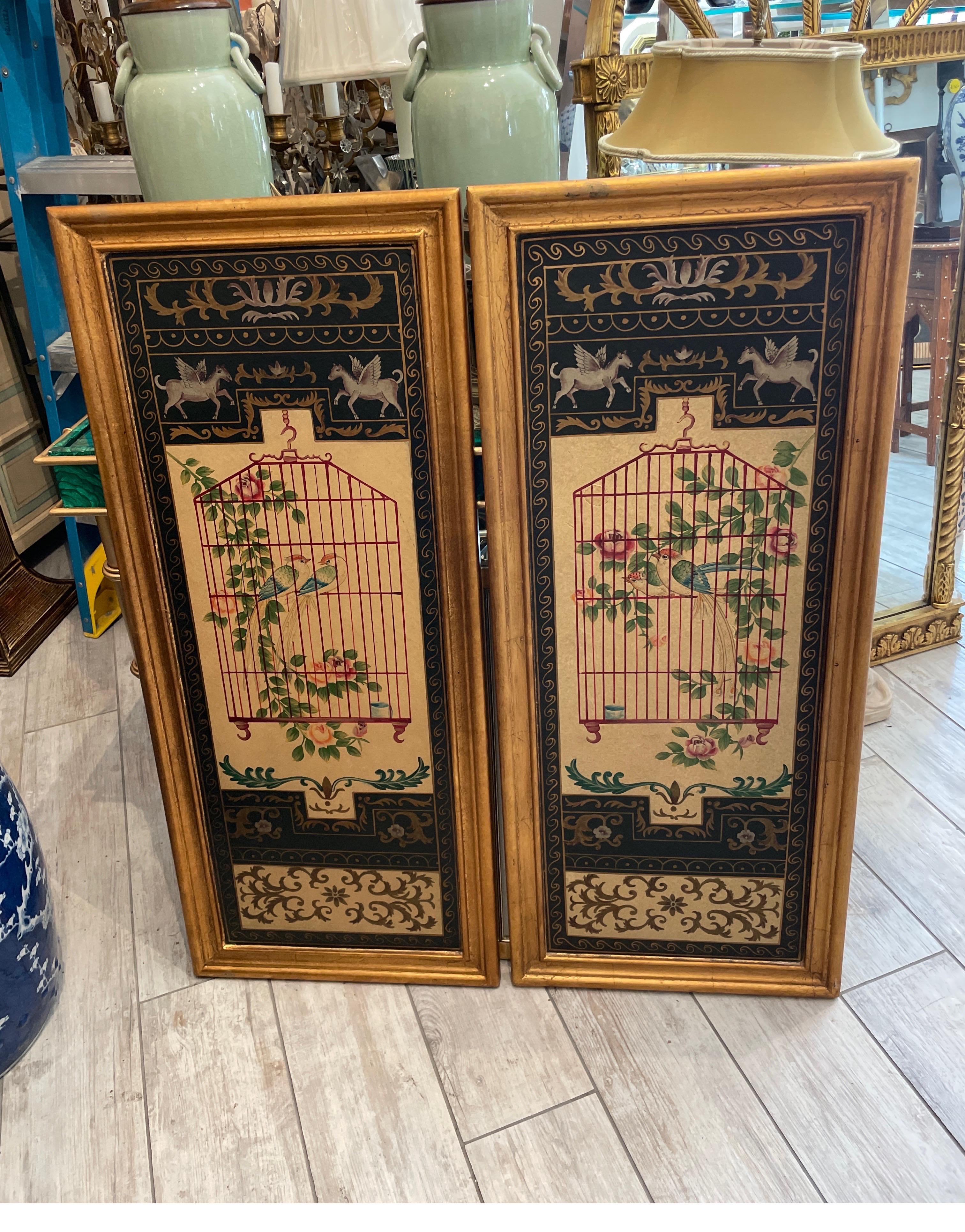 Pair of Neoclassical Italian Painted Wall Panels with Opposing Birds ...