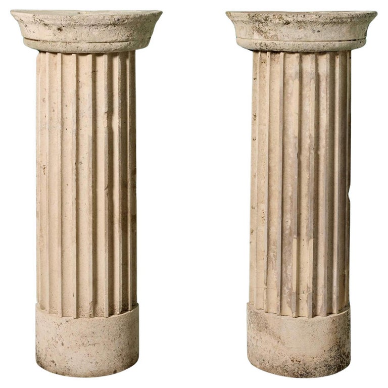 Neoclassical Columns Pair Of Distressed Greco Roman Neoclassical Style