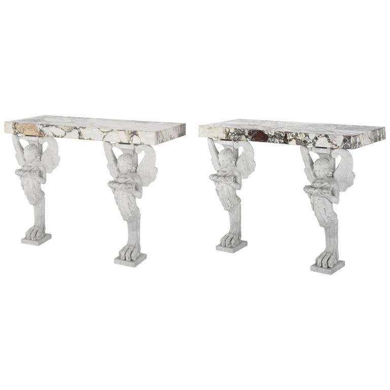 Pair of Neoclassical Marble Console Tables For Sale at 1stDibs