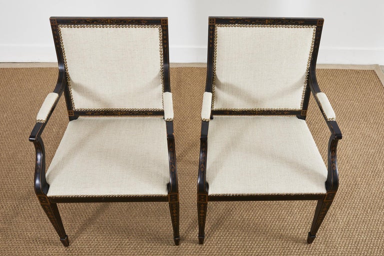 Pair of Neoclassical Regency Style Ebonized Mahogany Library Chairs For ...