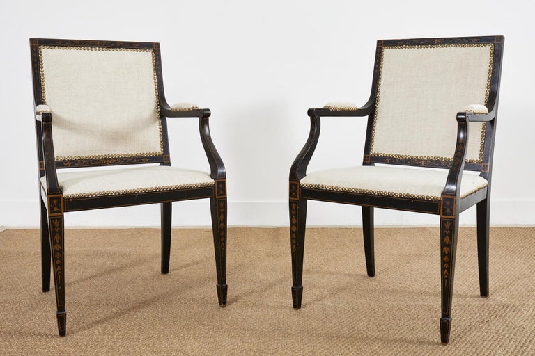 Pair of Neoclassical Regency Style Ebonized Mahogany Library Chairs For ...