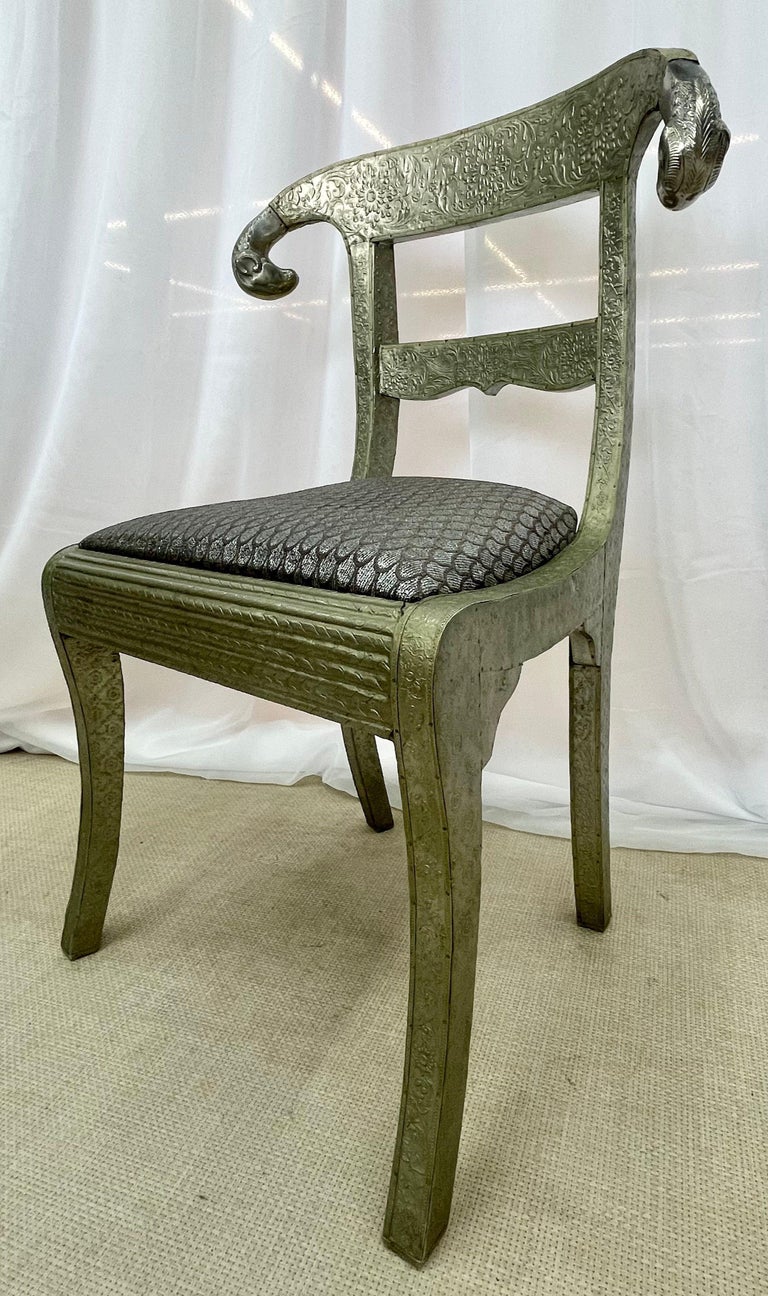Pair of Neoclassical Side Chairs, Wrapped Metal, Rams Heads, European ...