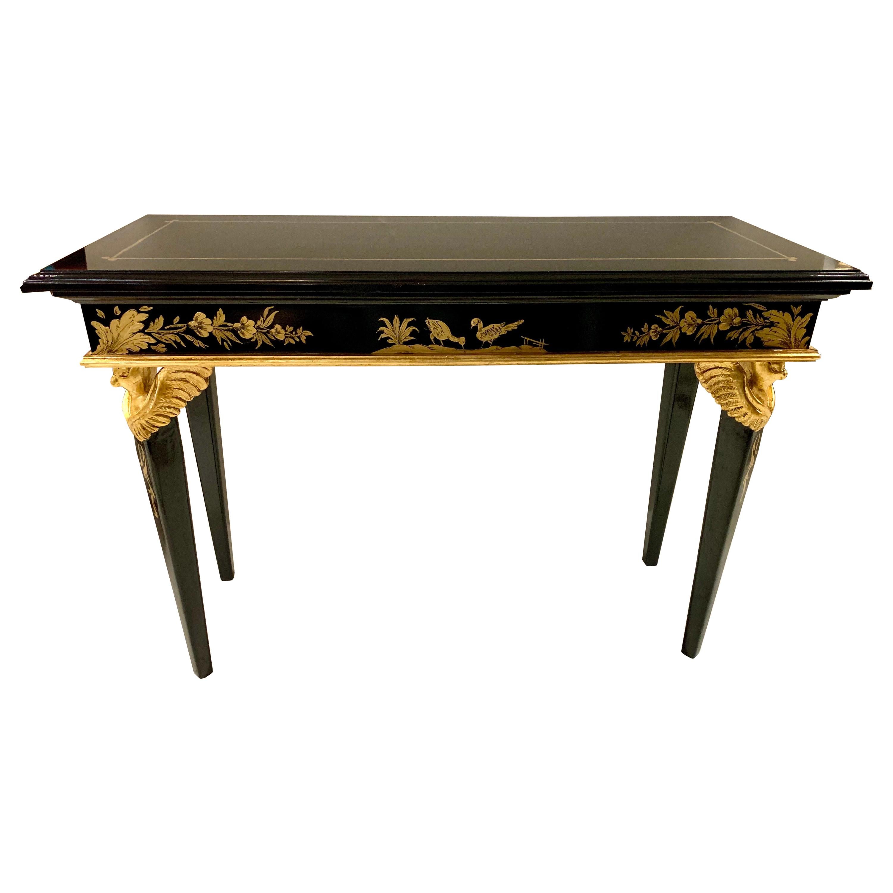 Neoclassical Rococo Style Black Lacquered and Gold Painted Console ...