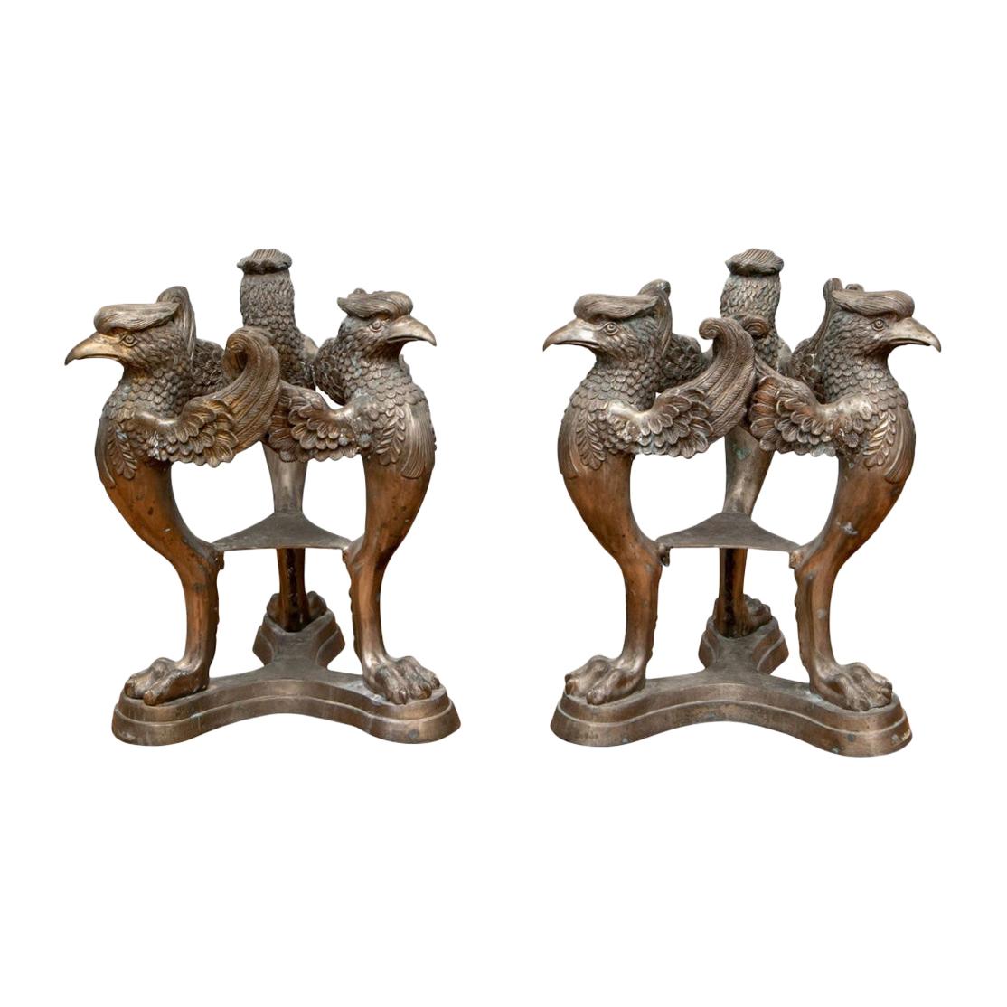 Pair of Neoclassical Style Bronze Eagle Form Stands For Sale at 1stDibs