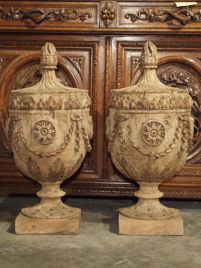 Pair of Neoclassical Style Carved Wooden Half Urns from England at 1stDibs