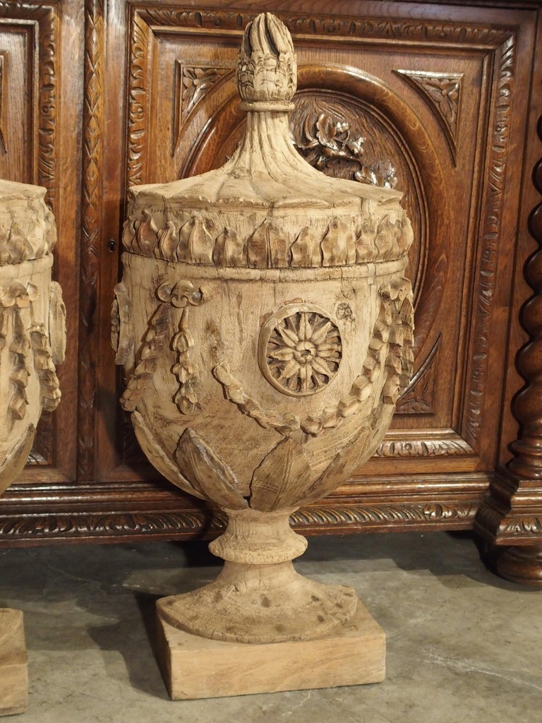 Pair of Neoclassical Style Carved Wooden Half Urns from England at 1stDibs