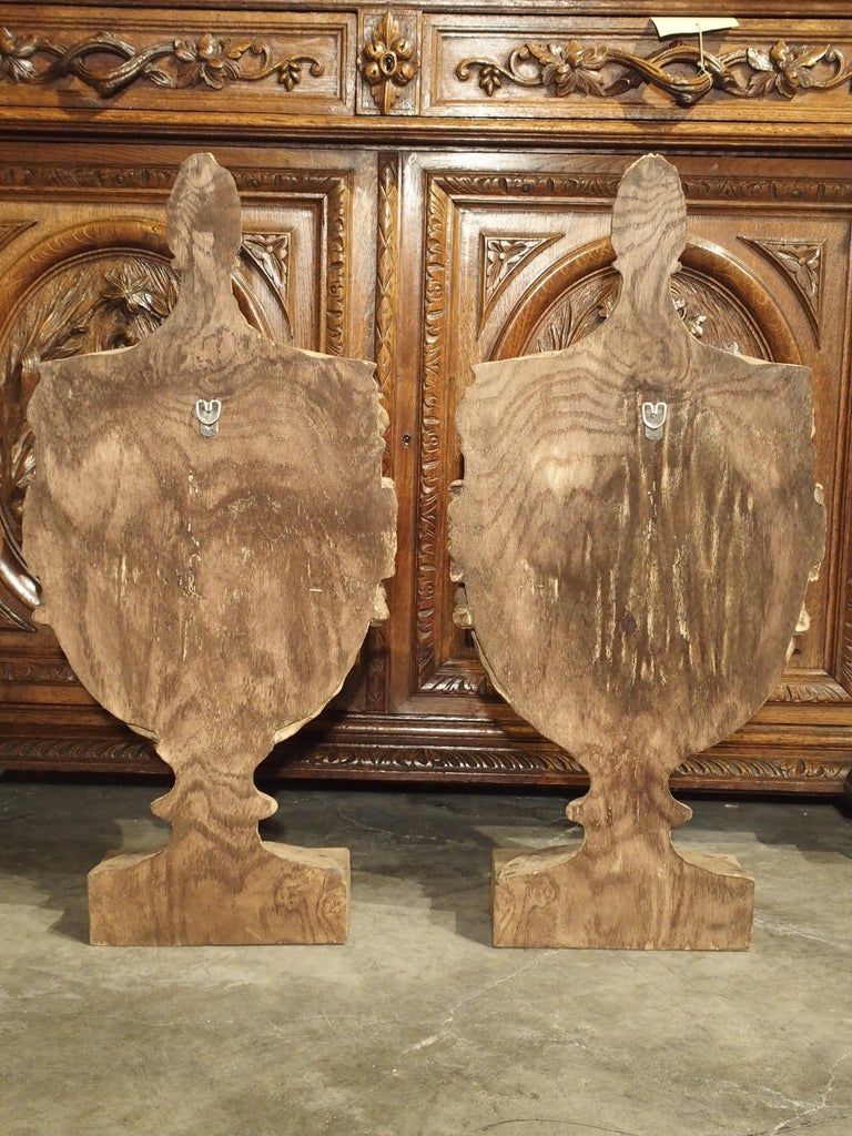 Pair of Neoclassical Style Carved Wooden Half Urns from England at 1stDibs