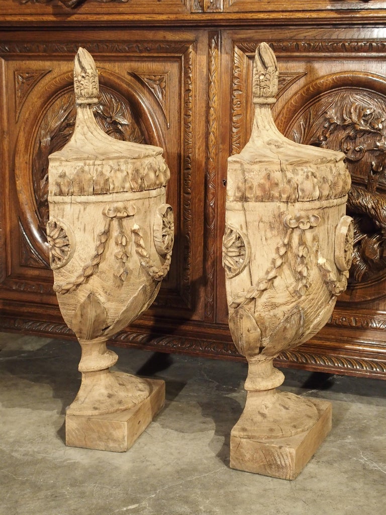 Pair of Neoclassical Style Carved Wooden Half Urns from England at 1stDibs