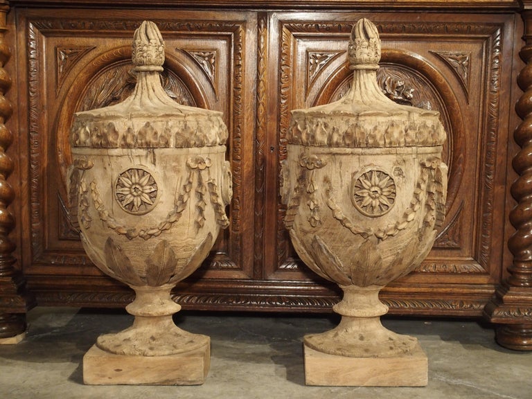 Pair of Neoclassical Style Carved Wooden Half Urns from England at 1stDibs