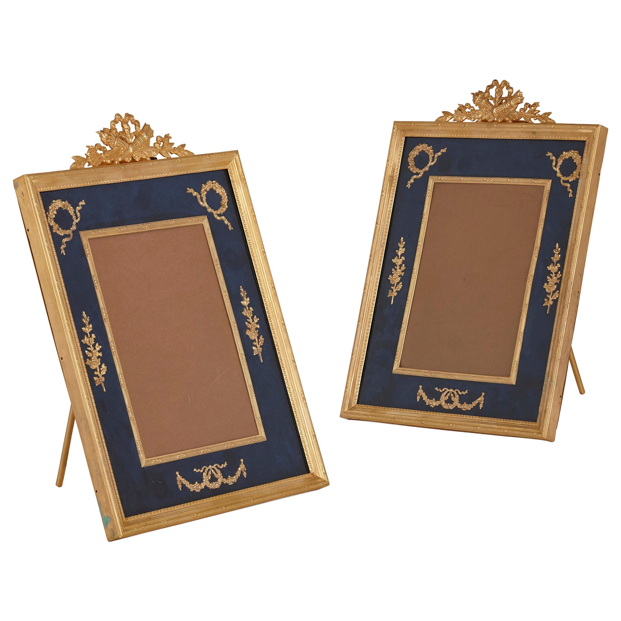 Pair of Neoclassical style gilt bronze and velvet photograph frames at ...