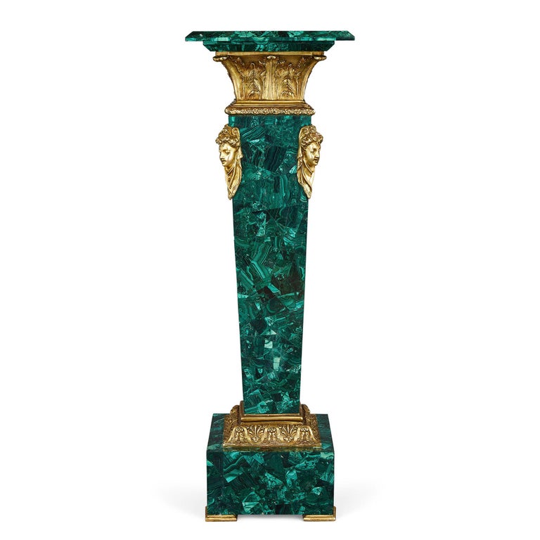 Pair of Neoclassical Style Gilt Bronze and Malachite Column Pedestals ...