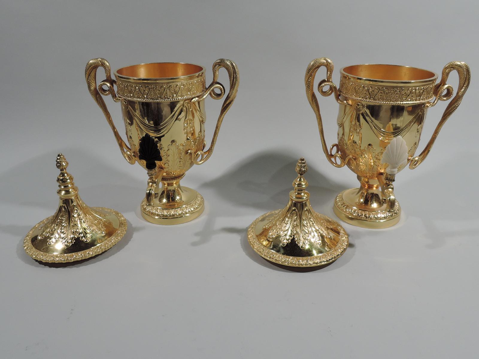Pair of Neoclassical-Style Gilt Sterling Silver Tea Urns For Sale at ...
