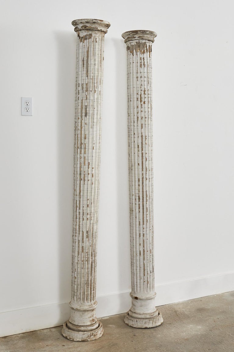 Pair of Neoclassical Style Painted Fluted Wood Columns For Sale at 1stDibs
