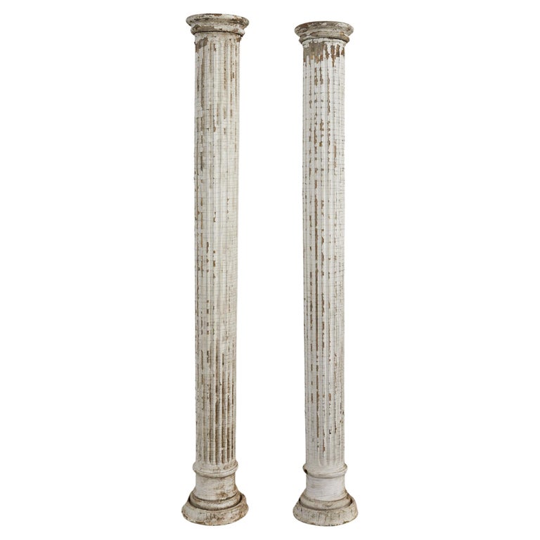 Pair of Neoclassical Style Painted Fluted Wood Columns For Sale at 1stDibs