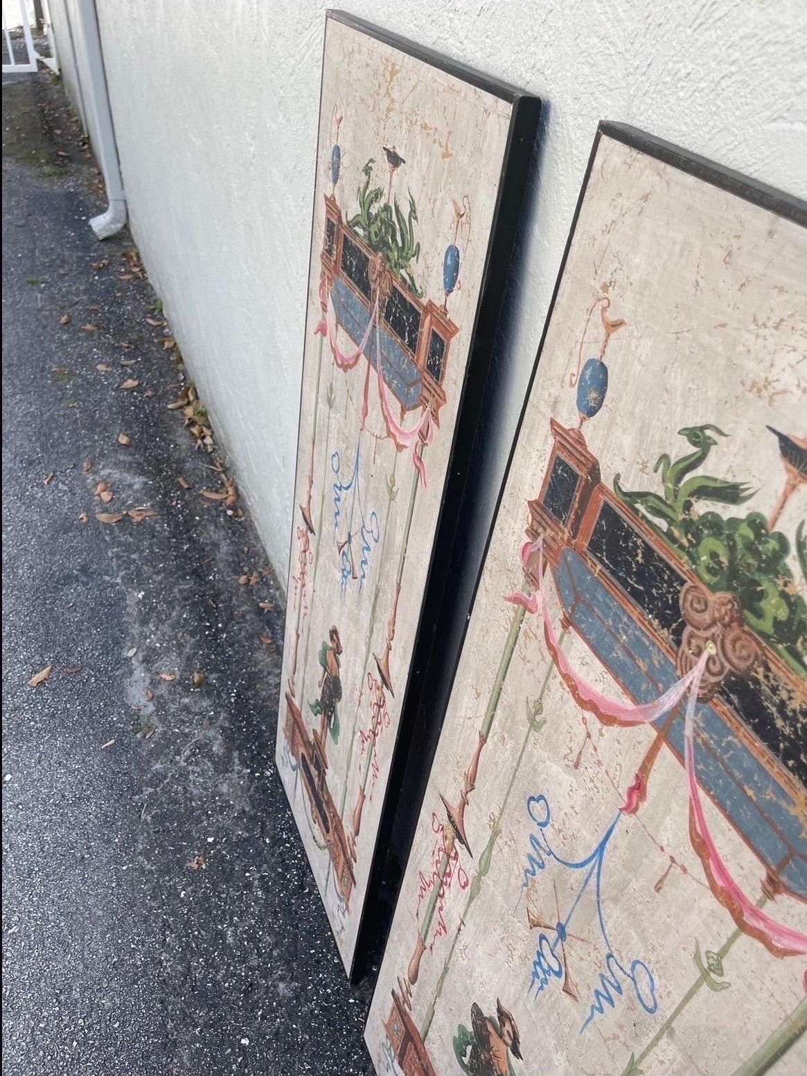 Pair of Neoclassical Style Painted Panels For Sale at 1stDibs